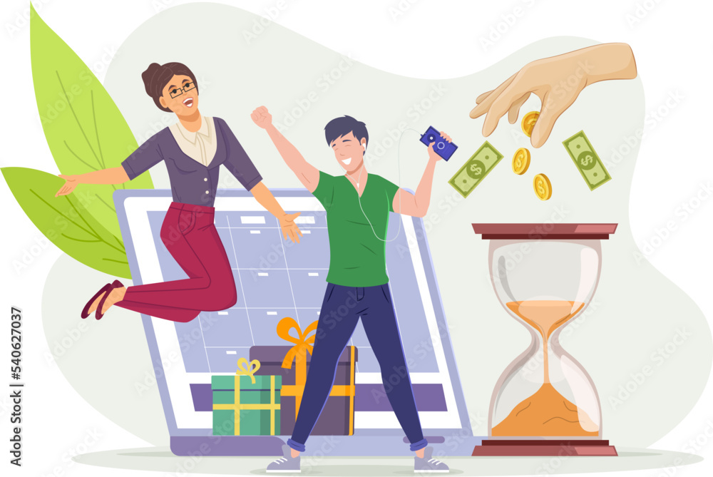 Happy business people getting for work done on time. Colleagues ...