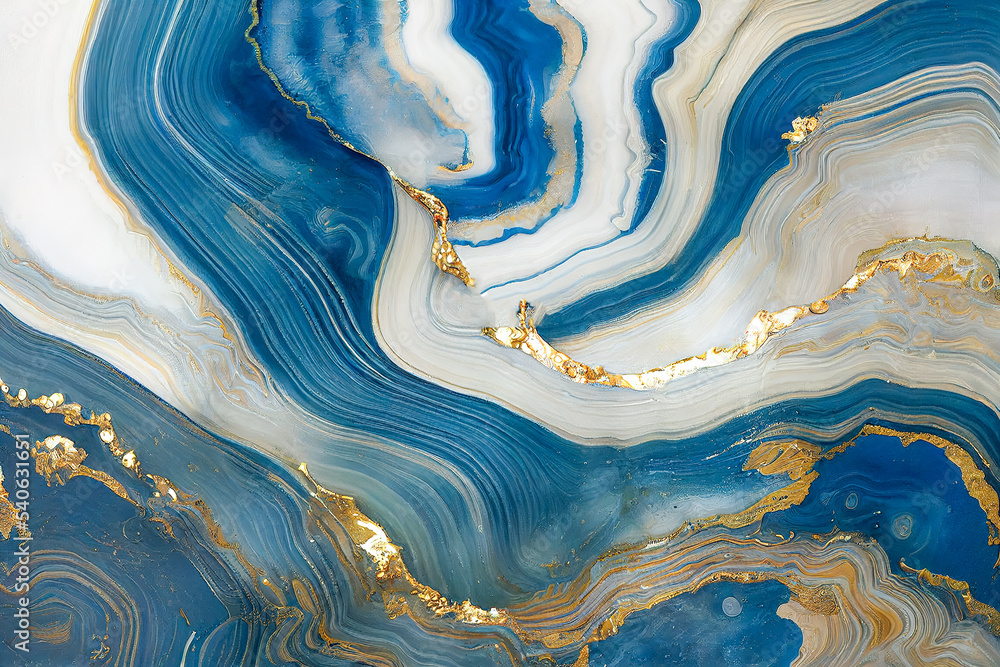 abstract background, white and blue marble with gold glitter veins ...