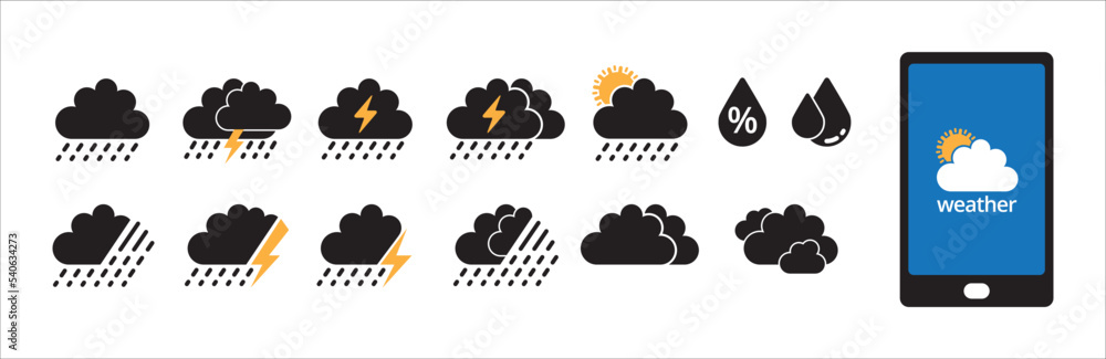 Weather icon set. Weather forecast icons for web. Simple flat symbol ...
