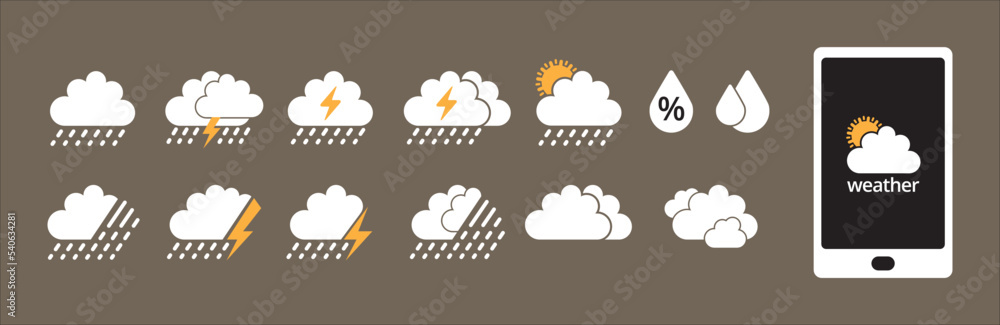 Weather icon set. Weather forecast icons for web. Simple flat symbol ...