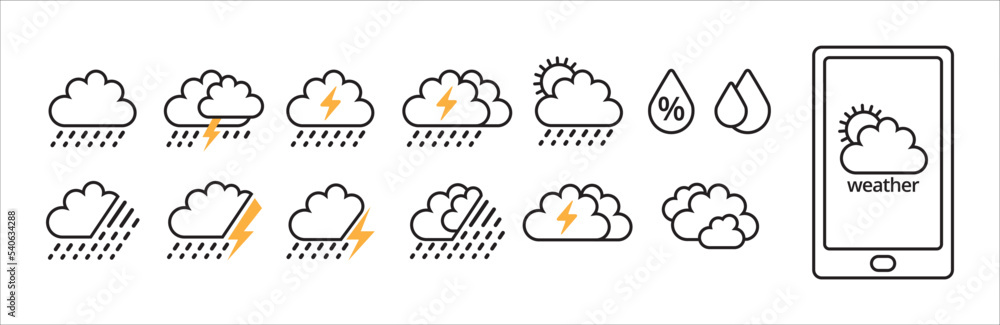 Weather icon set. Weather forecast icons for web. Simple line symbol ...