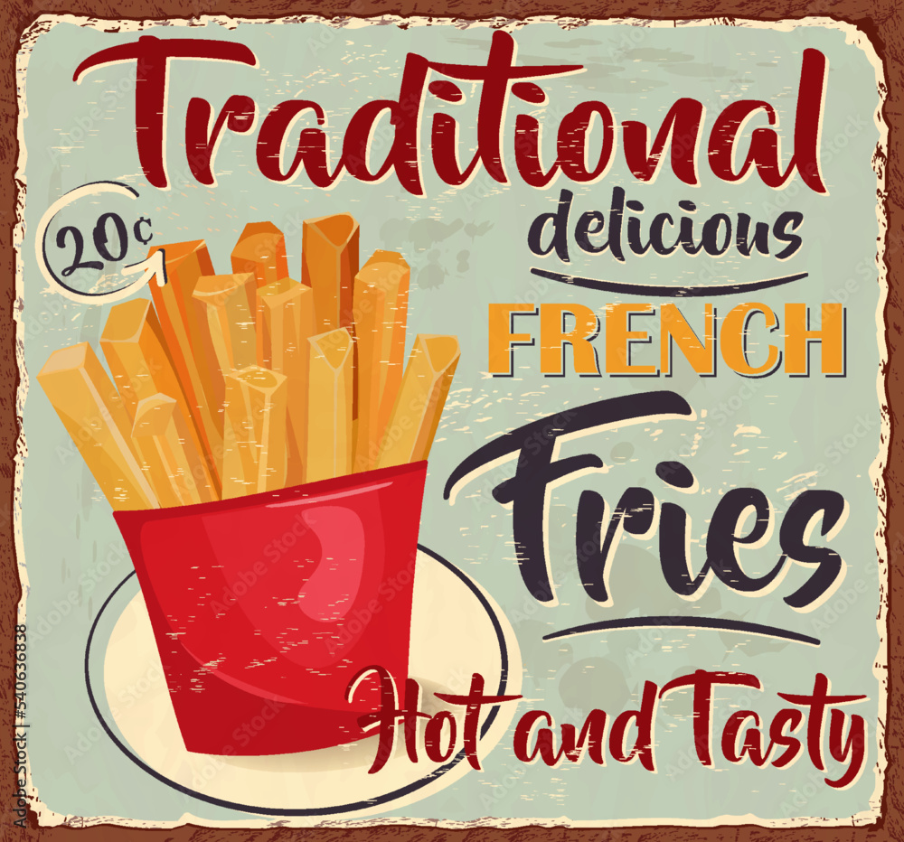 Vintage French Fries metal sign.Retro poster 1950s style. Stock Vector ...