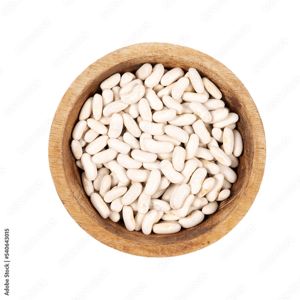 White beans. Isolated. Transparent background. In a bowl. Top view ...