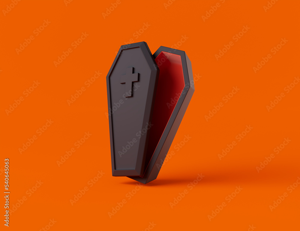 Simple halloween coffin 3d render illustration. Isolated object on ...