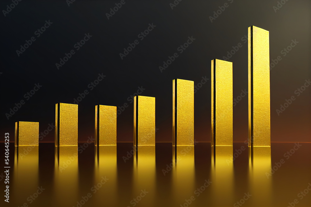 3D illustration stack of gold bar with trading chart in financial ...