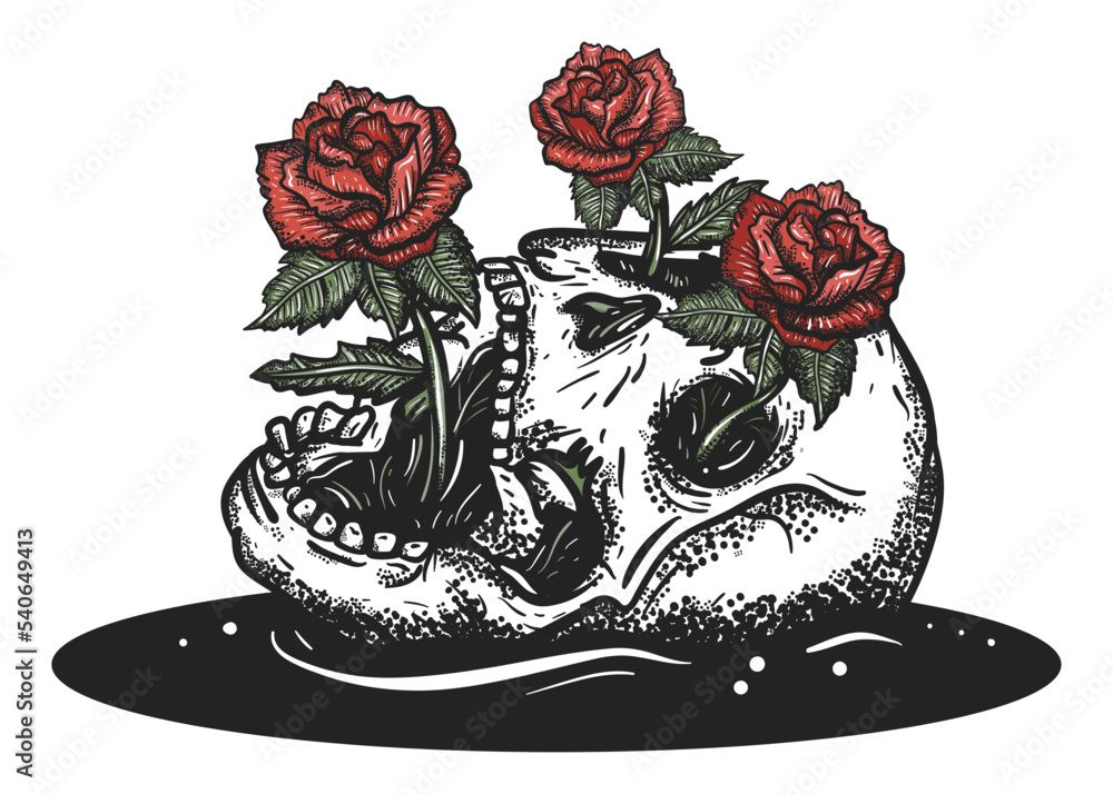 Skulls and roses. Symbol of survival, doomsday, nuclear war. Post ...
