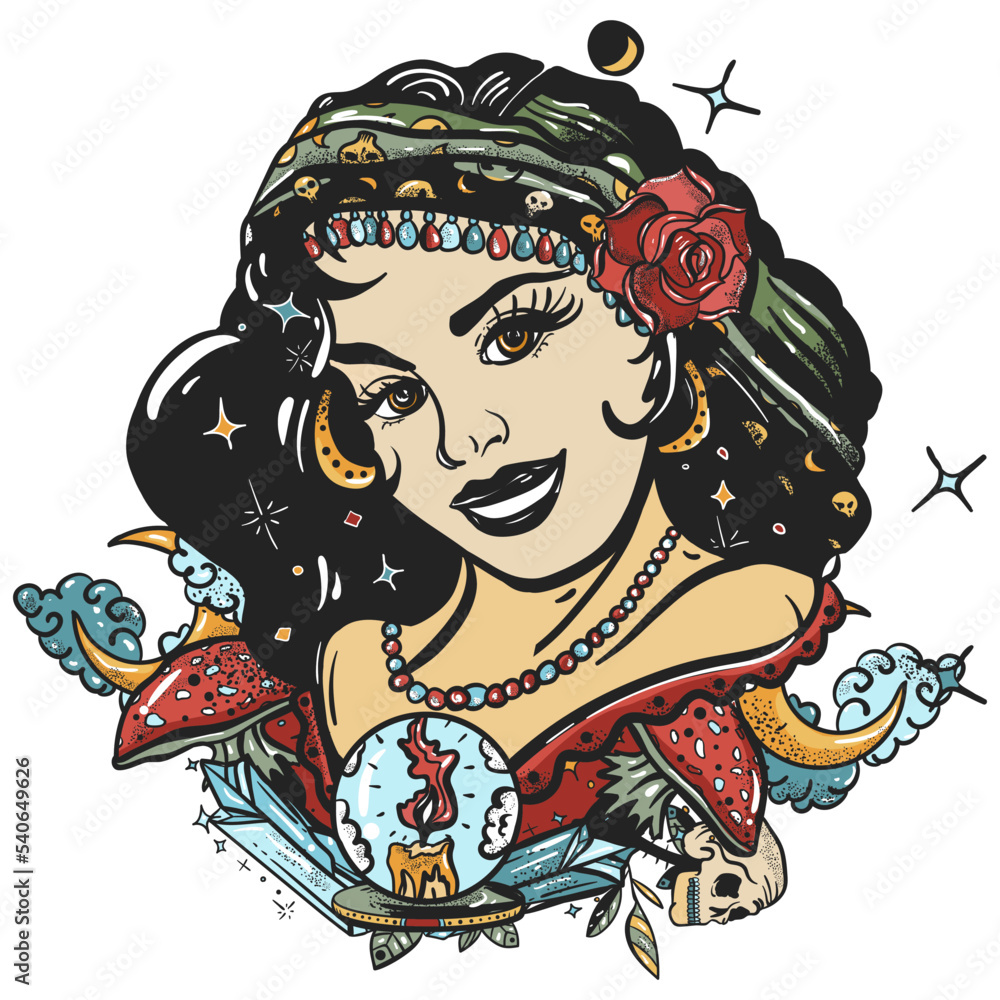 Witch woman portrait. Dark gothic fairy tale, halloween. Fortune teller ...