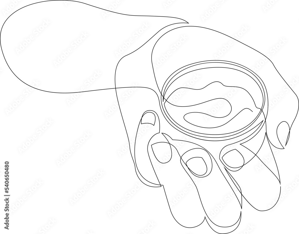 Continuous line drawing of hand holding hygienic cream. Skin care ...