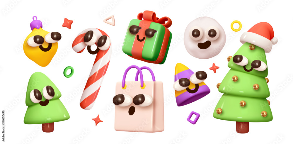 Emoji smile emotions Christmas festive elements for design. Holiday ...