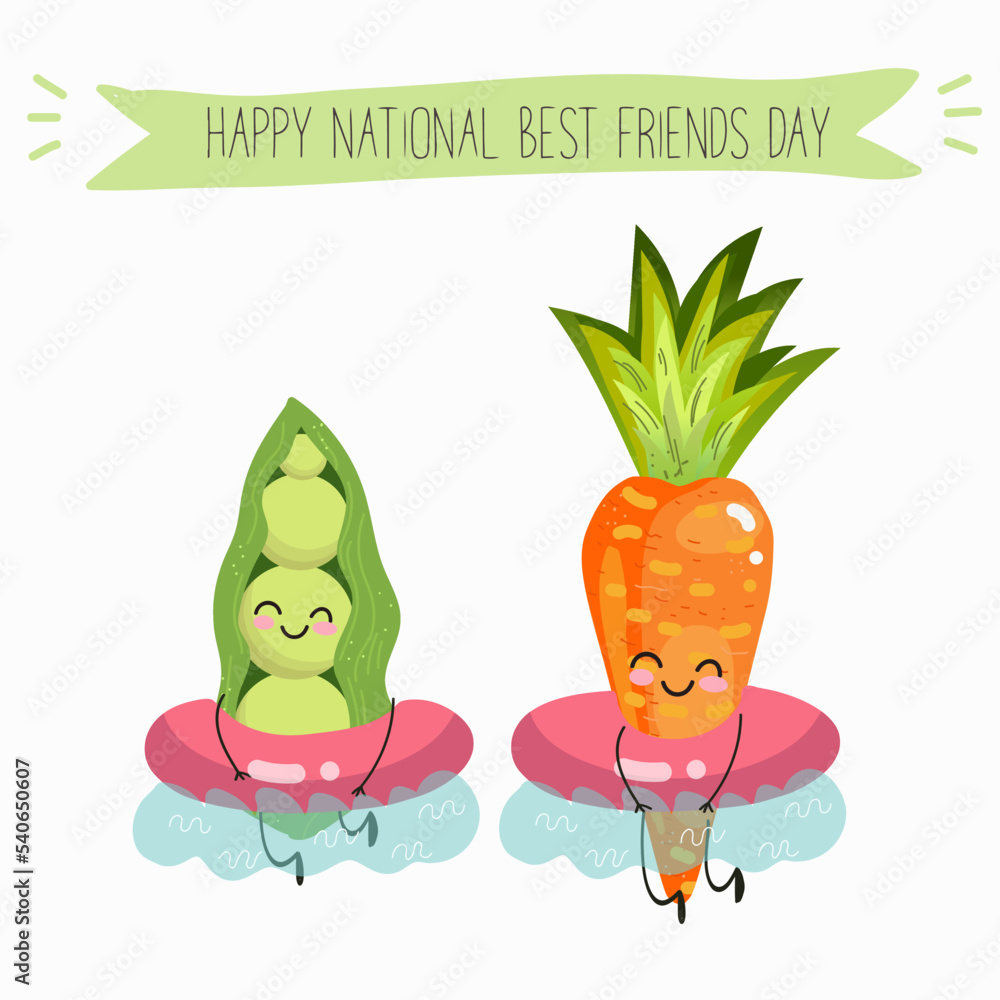 Vector illustration best friends vegetables carrots and peas float in ...
