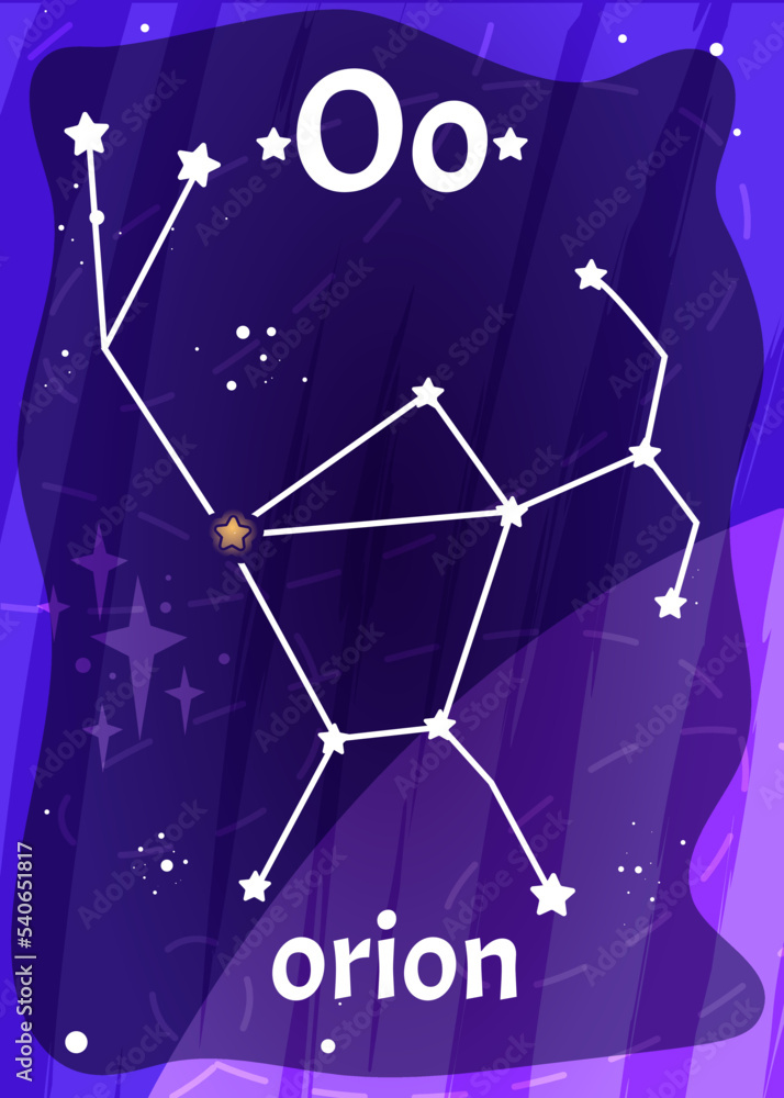 Printable space alphabet flash card with letter O. Cartoon stars in ...