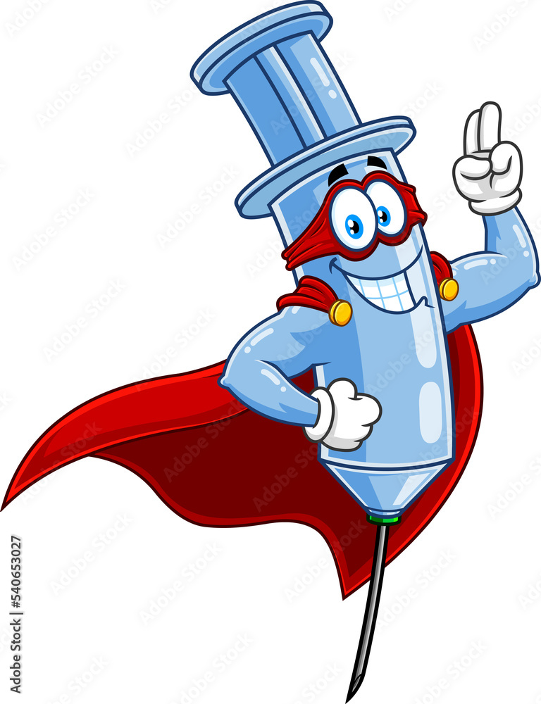 Super Hero Syringe Vaccine Cartoon Character. Hand Drawn Illustration Isolated On Transparent ...