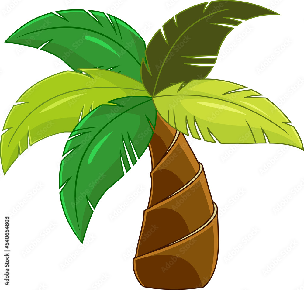 Cartoon Tropical Palm Tree With Crown Of Colorful Leaves. Hand Drawn ...