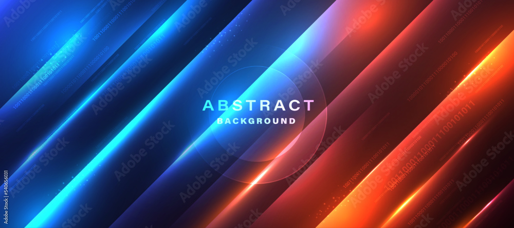 Blue and red technology background with motion neon light effect.Vector ...