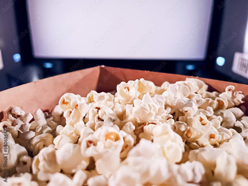 Cinema and entertainment, popcorn box in the movie theatre for tv show ...