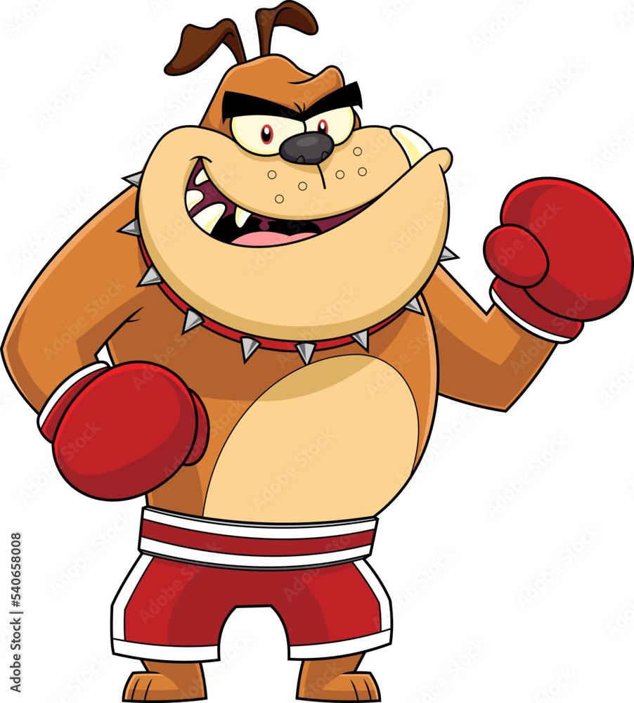 Brown Bulldog Cartoon Character Boxer Ready To Fight. Vector Hand Drawn ...