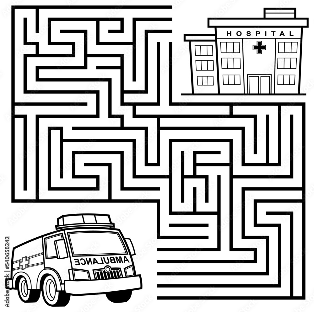 Cartoon Maze Game Education For Kids Help The Ambulance Car To Get To ...