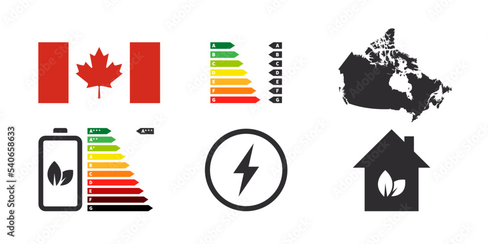Canada energy efficiency icons. Energy Performance icons. Energy rating ...