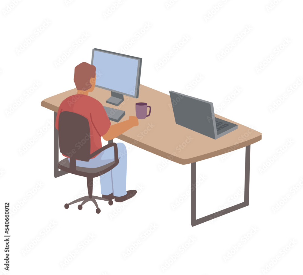 Workplace in office, boss or director of company on working space with ...