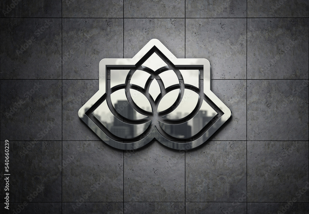 Logo Mockup with 3D Metal Glossy Effect Stock Template | Adobe Stock