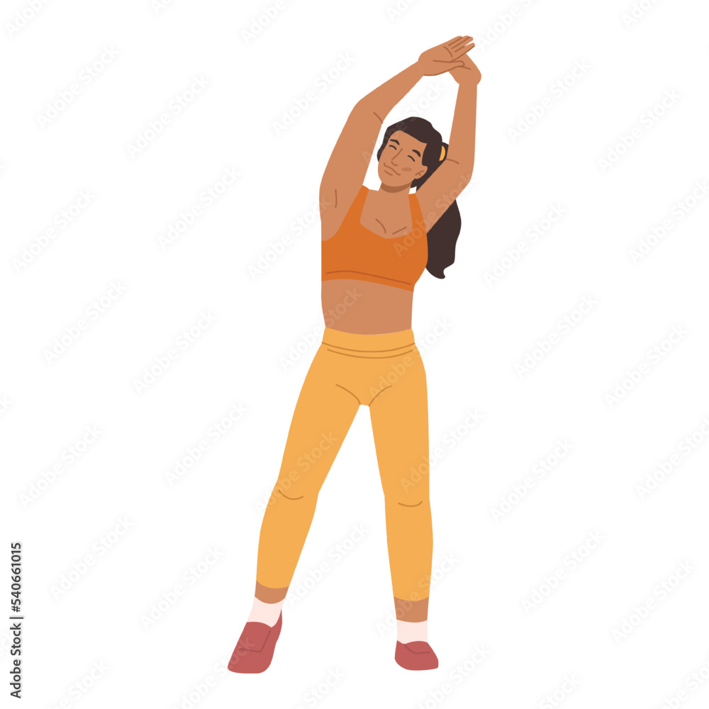 Stretching female personage wearing formal wear clothes. Isolated woman ... Stretching female personage wearing formal wear clothes. Isolated woman ...