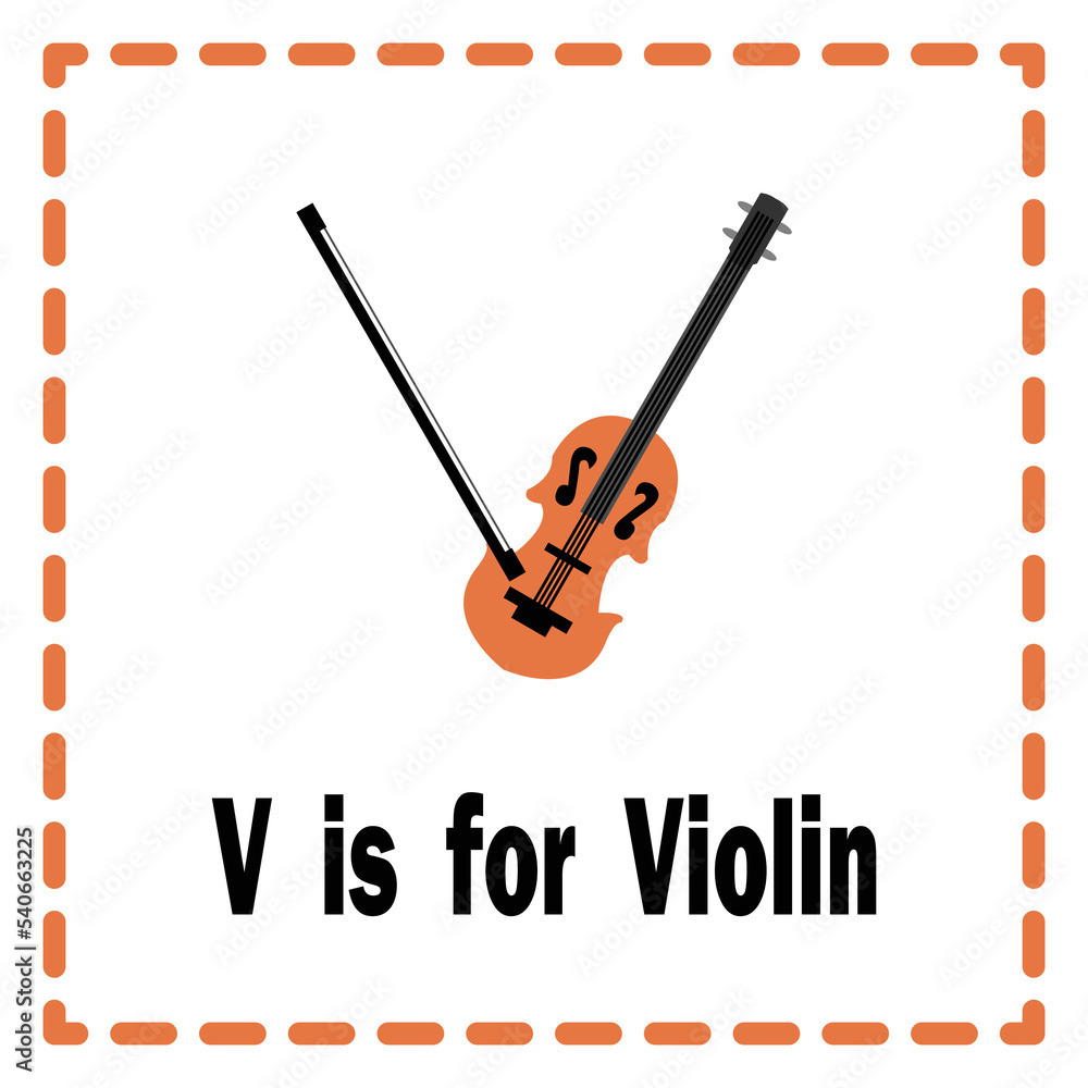 Alphabet V is for VIOLIN vector image. alphabet flash card. Stock ...