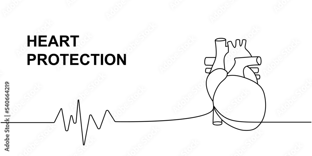 Human heart with heart pulse one line continuous drawing. Human organ ...