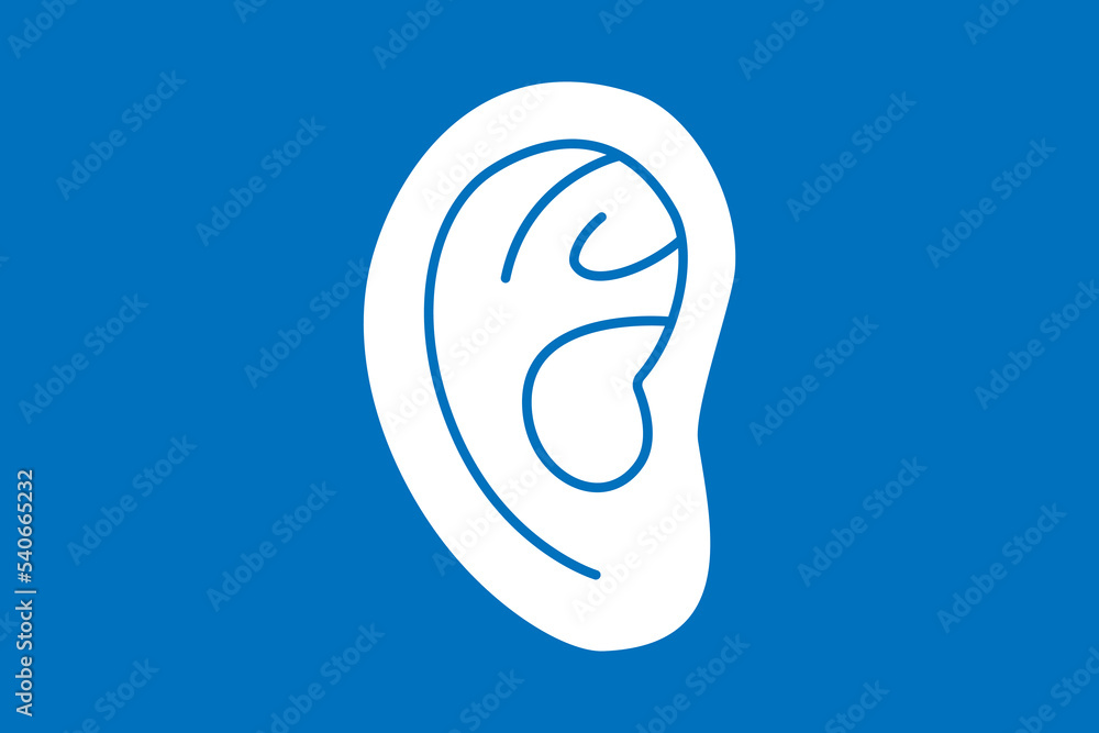 Human ear symbol isolated on blue background. Human organ icon. Vector ...