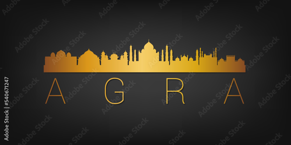 Agra, Uttar Pradesh, India Gold Skyline City Silhouette Vector. Golden ...