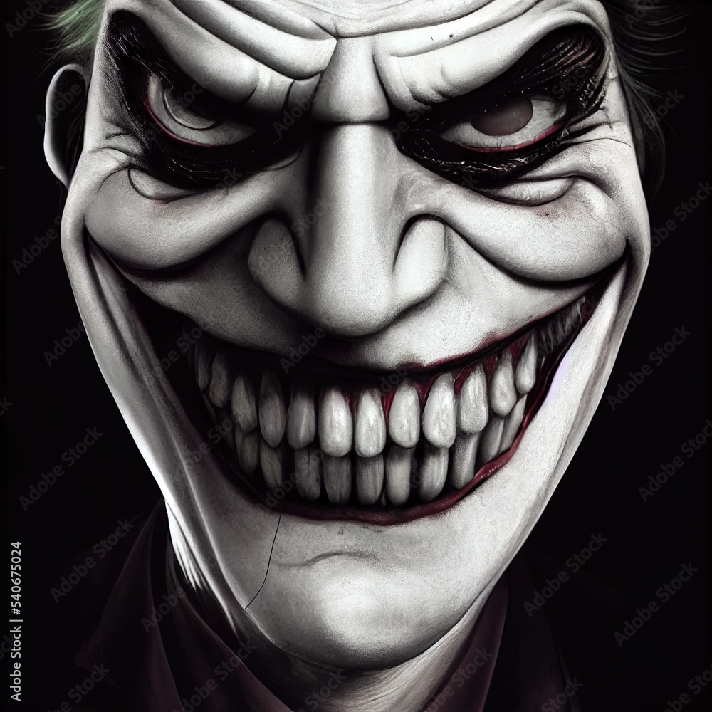 Scary Terrible Joker Smile Big Mouth And Teeth Digital Art 3d Render