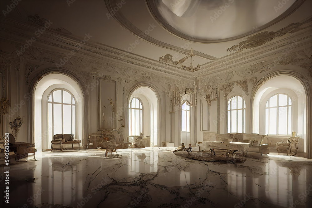 luxury white marble renaissance castle interior Stock Illustration | Adobe Stock