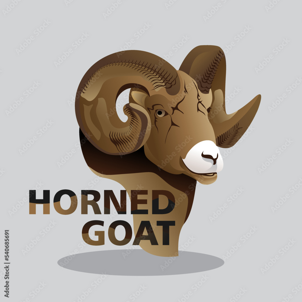vector illustration of a horned goat, male goat's head with a gradation ...