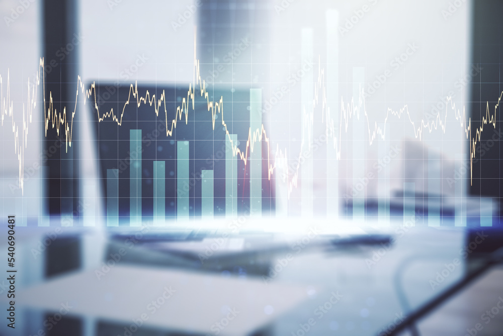 Multi exposure of abstract financial graph on laptop background ...