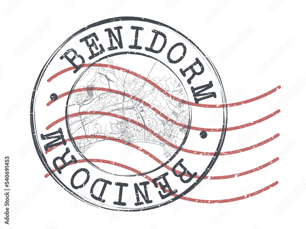 Benidorm, Alicante, Spain Stamp Map Postal. Silhouette Seal Roads and ...