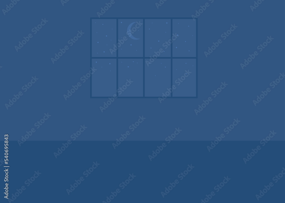 Apartment with large window at night flat color vector illustration ...