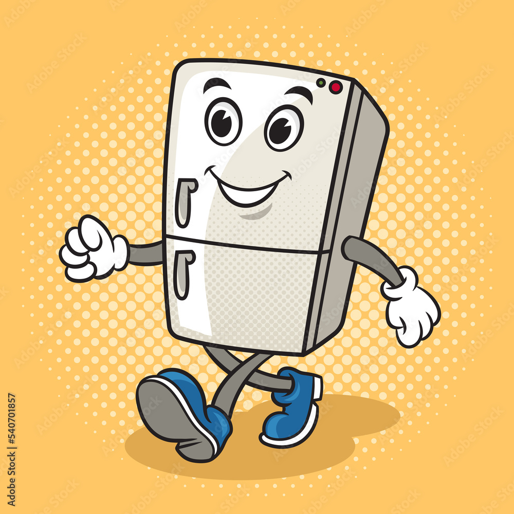 walking cartoon fridge refrigerator pinup pop art retro raster ...