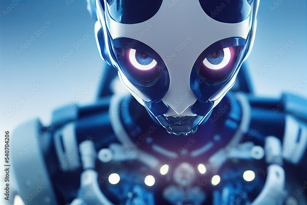 Smart person. Intelligence allegory AI. Woman face with cybernetic ...