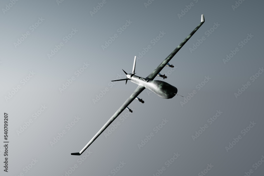A military combat drone UAV is on duty in the sky. Modern aircraft ...
