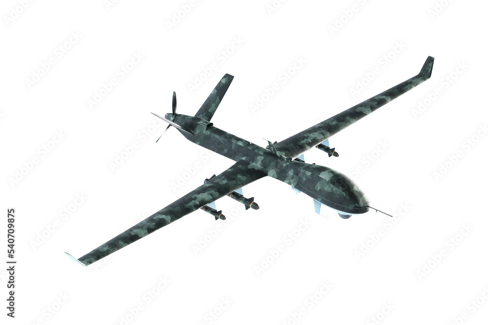 UAV military combat drone isolated on white background. Modern aircraft ...