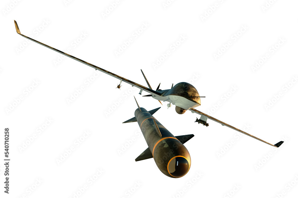 UAV military combat drone isolated on white background. Modern aircraft ...