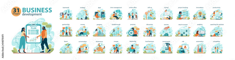 Business development big set. Business success and growth strategy. Stock Vector | Adobe Stock