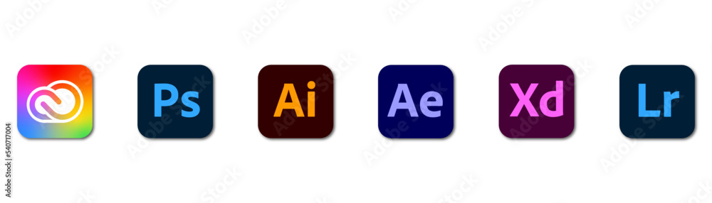 Adobe Products icons. Photoshop. Illustrator. Lightroom. InDesign ...