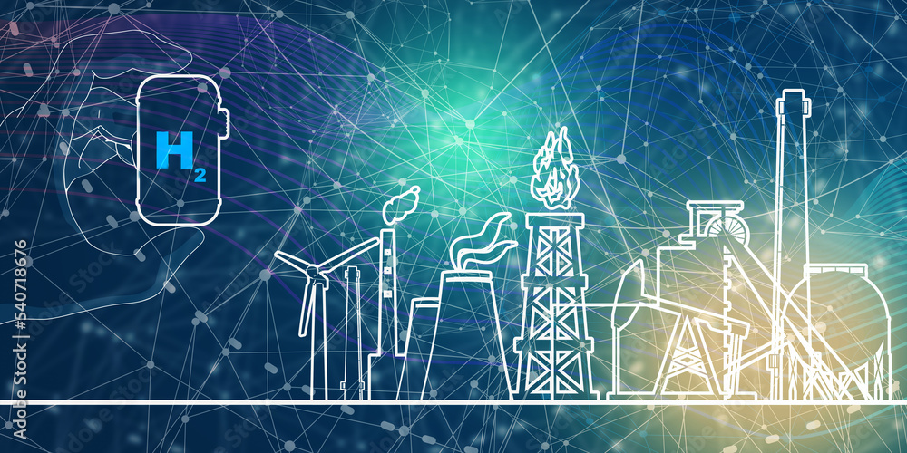 Concept of green hydrogen energy. Hand holding tank with hydrogen ...