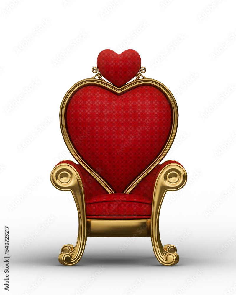 3d illustration of a heart shaped throne seat on a transparent background. Valentines Day ...