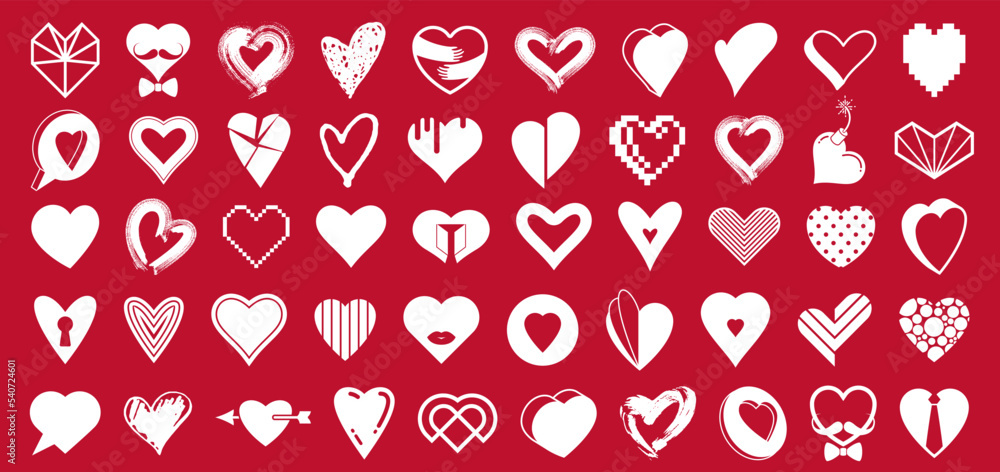 Collection of hearts vector logos or icons set, heart shapes of ...