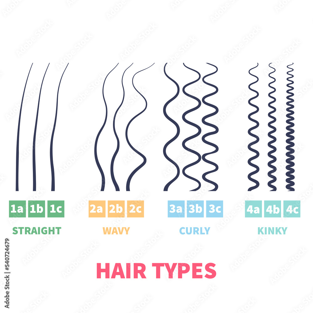Straight Wavy Curly Kinky Hair Types Classification System Set