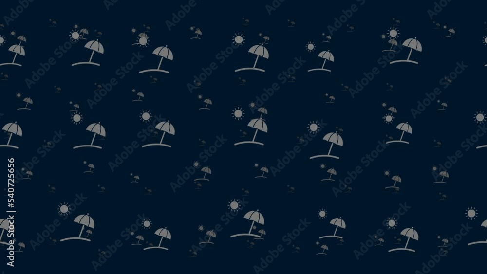 Beach symbols float horizontally from left to right. Parallax fly ...