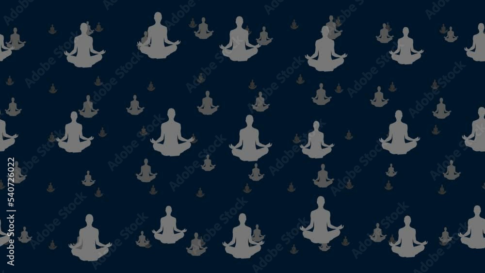 Yoga symbols float horizontally from left to right. Parallax fly effect ...