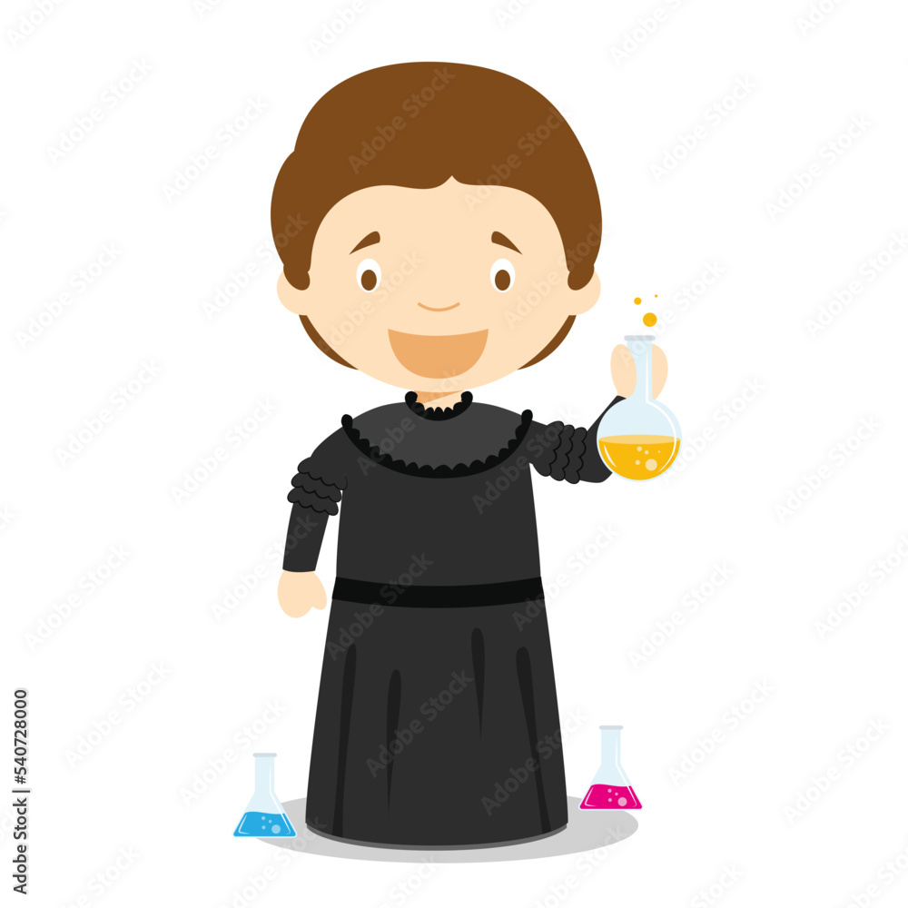 Marie Curie cartoon character. Vector Illustration. Kids History ...