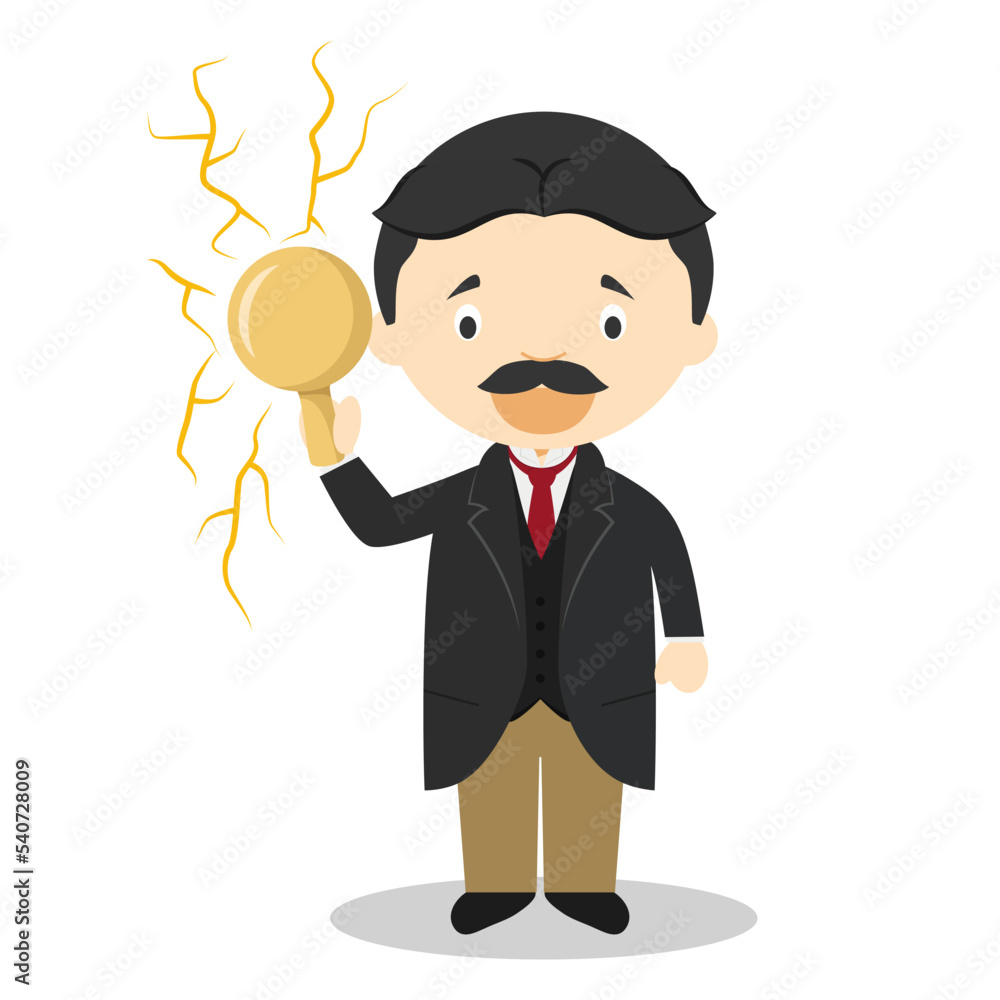 Nikola Tesla cartoon character. Vector Illustration. Kids History ...